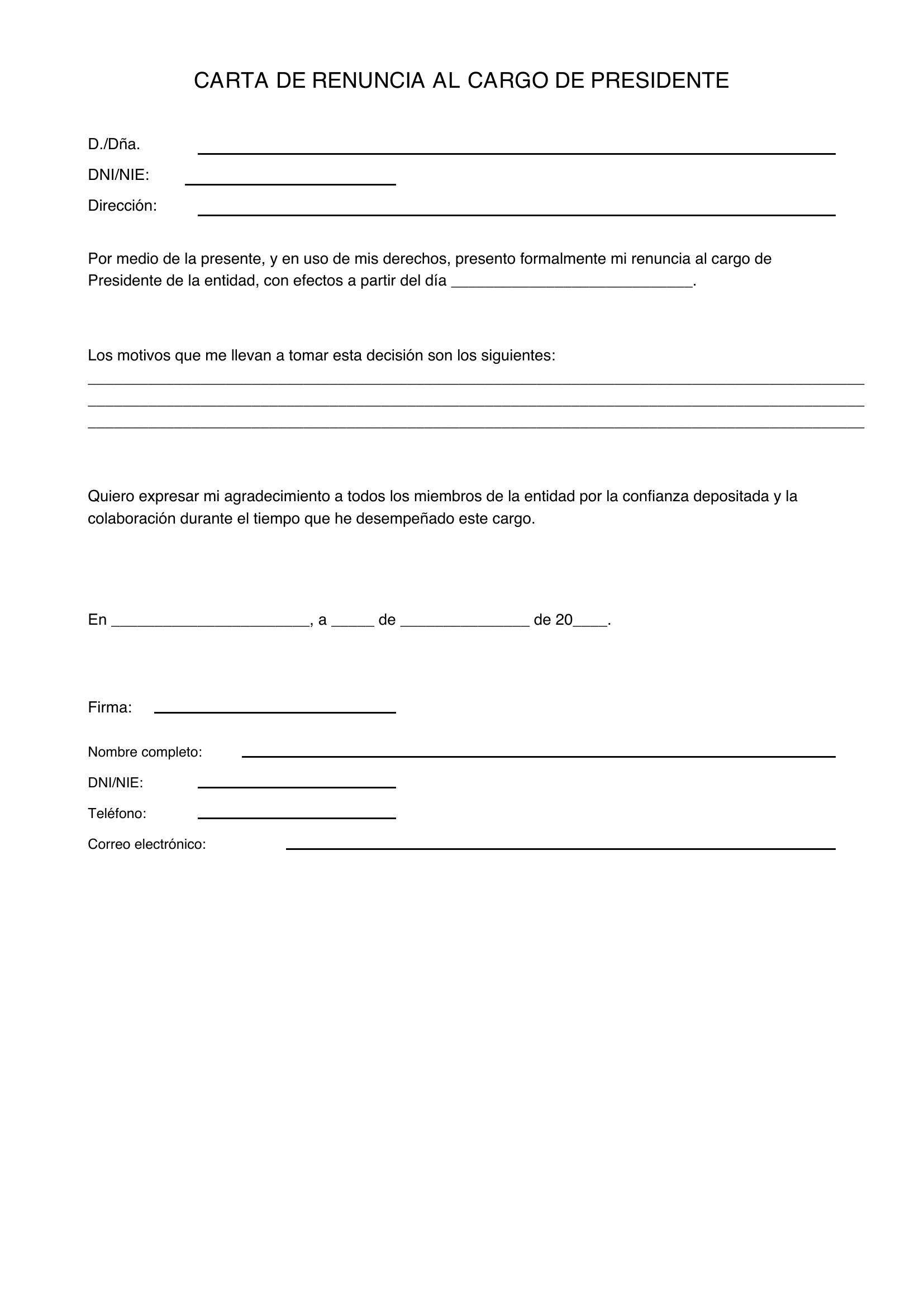 Formato De Carta Formal Al Presidente