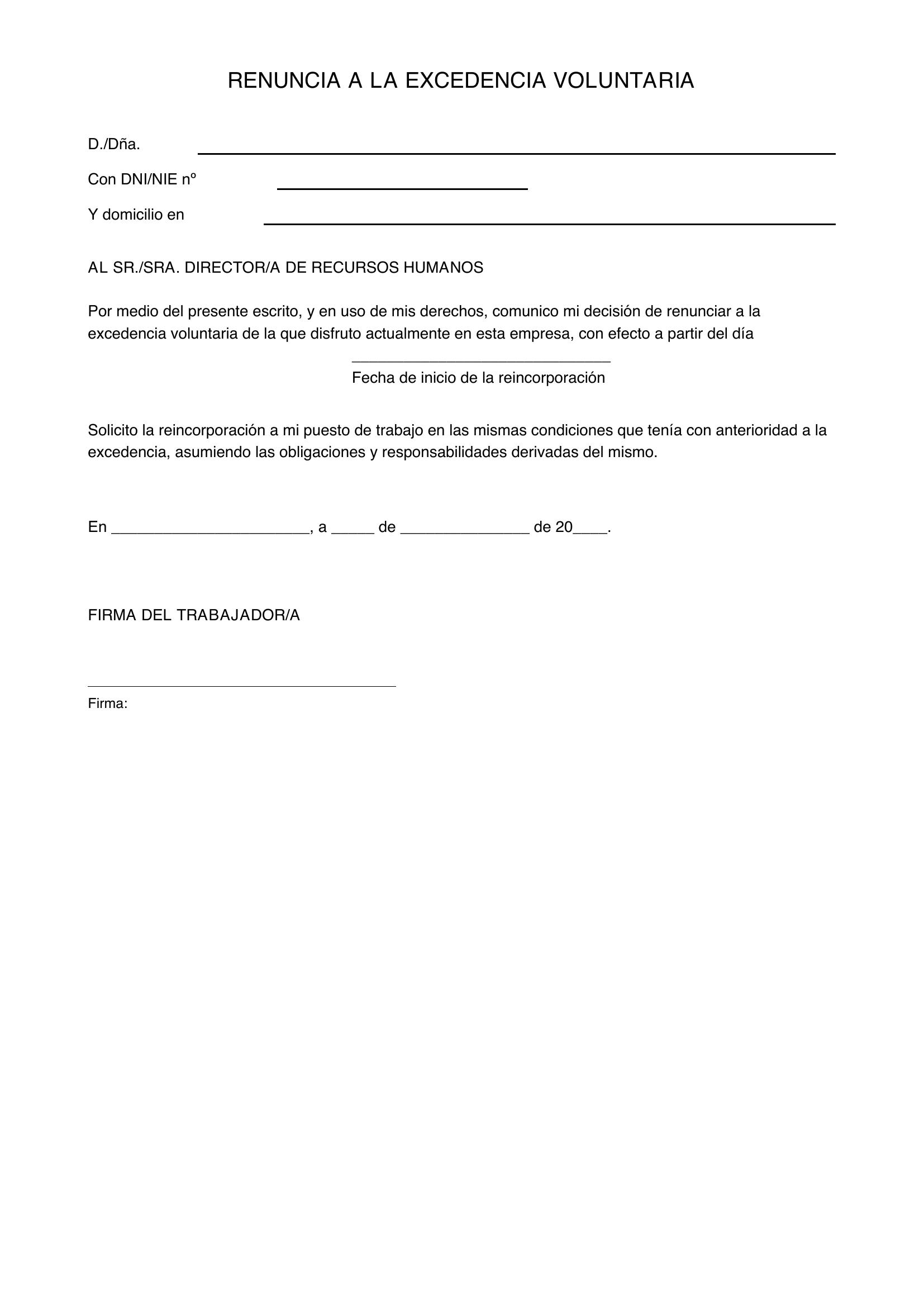 Modelo Renuncia Excedencia Voluntaria